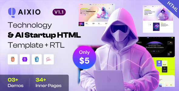 Aixio - Technology & AI Startup HTML Template by HiboTheme | ThemeForest
